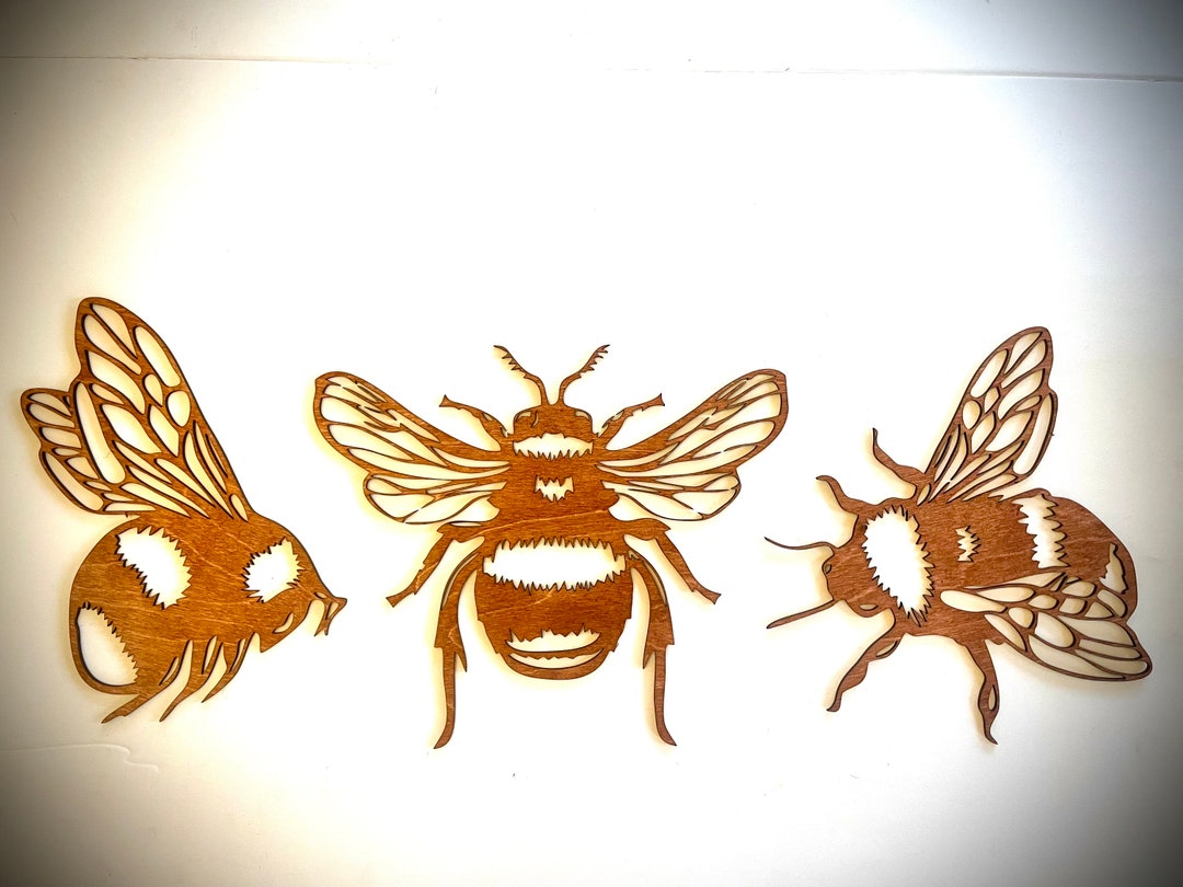 Bumble Bee Wood Wall Art, 3 Panel in Natural or 11 Other Finishes ...
