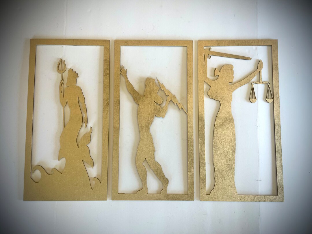 Art Deco Style Greek God 3 Panel Set Poseidon, Zeus, Themis Wood Wall ...