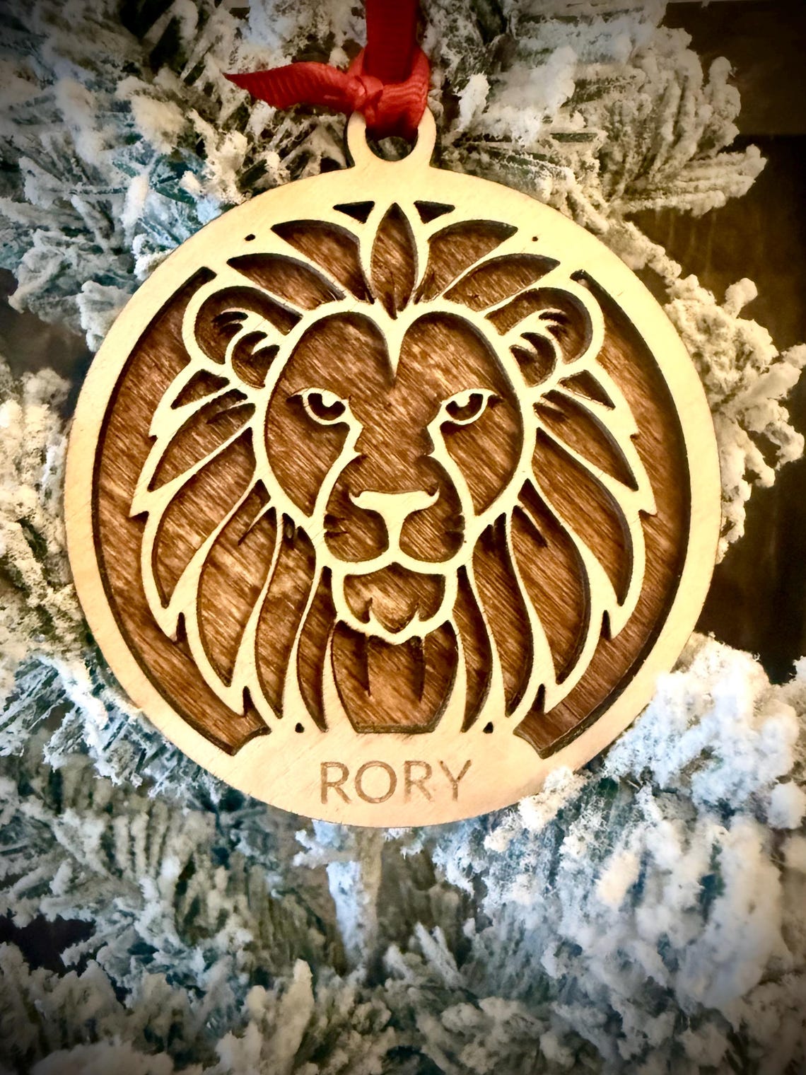 Majestic Lion 2-layer Personalized Laser Cut Wood Christmas Ornament ...