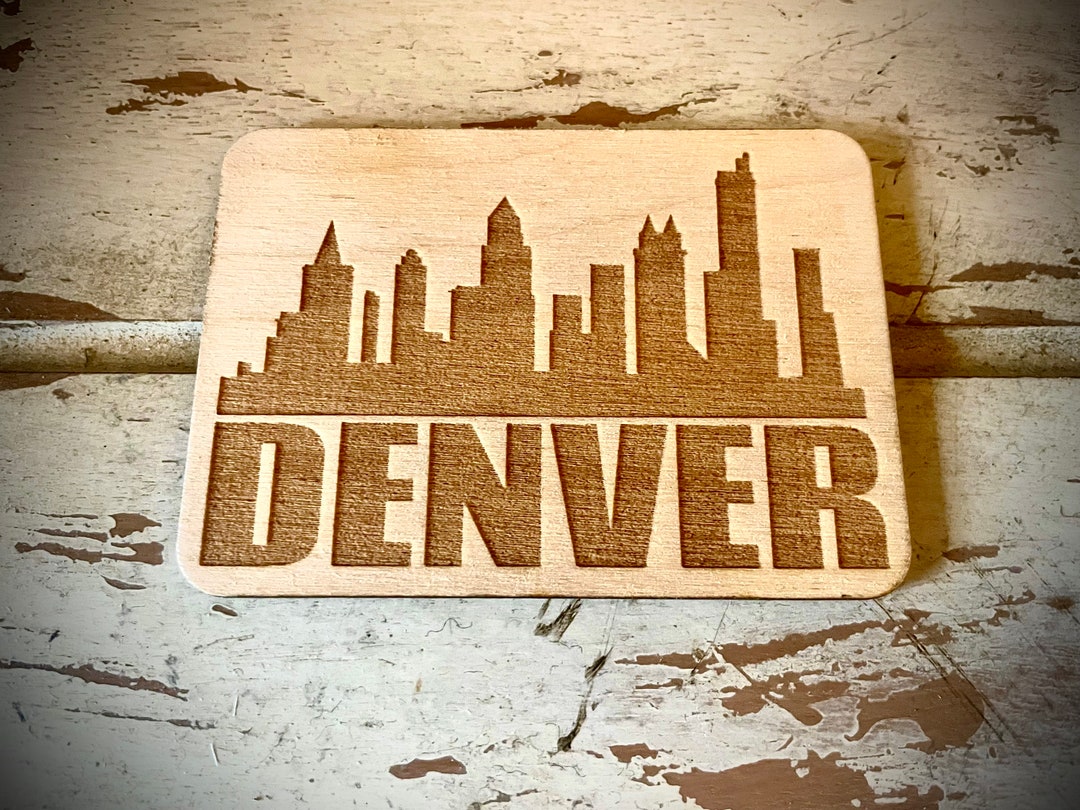 Magnet - Denver Skyline Cityscape. 3.5" X 2.5" Wood Magnet. Great ...