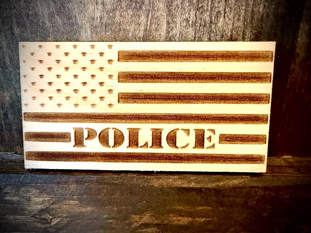 Police Laser Engraved US Flag Refrigerator Magnet. 1/4 Inch Thick Wood ...