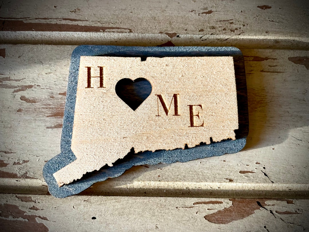 Connecticut HOME 2-layer State Outline Laser Cut Wood Magnet Available ...