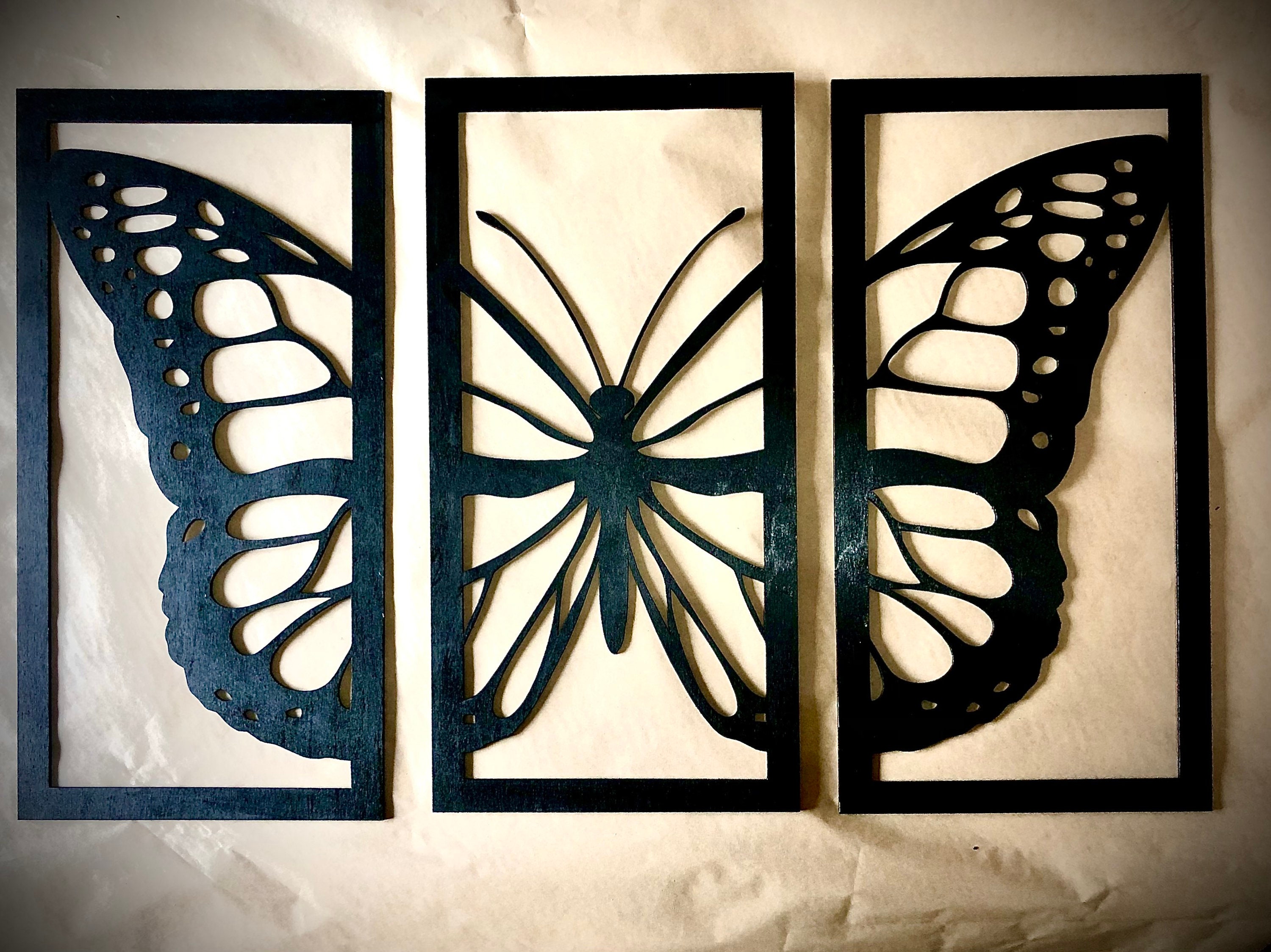 Butterfly wood wall art 3 panel in natural or 12 other | Etsy