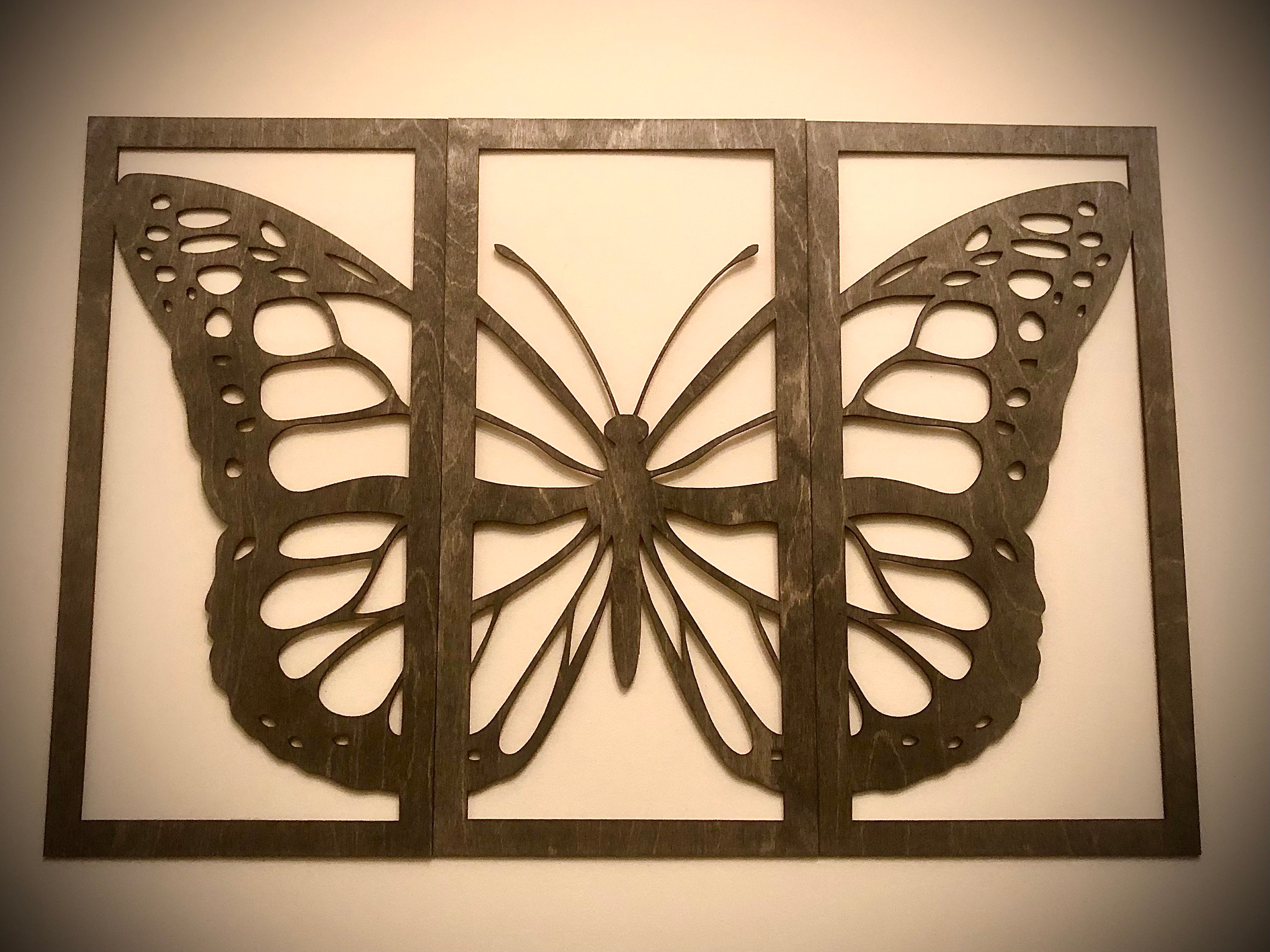 Butterfly Wood Wall Art 3 Panel in Natural or 12 Other | Etsy