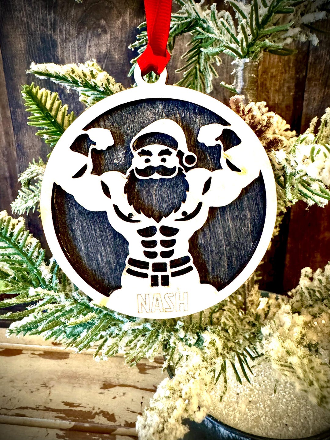 Santa Claus Bodybuilder, Bodybuilding 2-layer Personalized Laser Cut ...