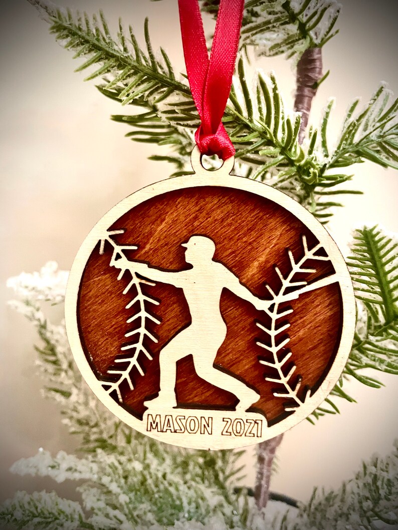Baseball Player 2-layer Personalized Laser Cut Wood Christmas Ornament ...
