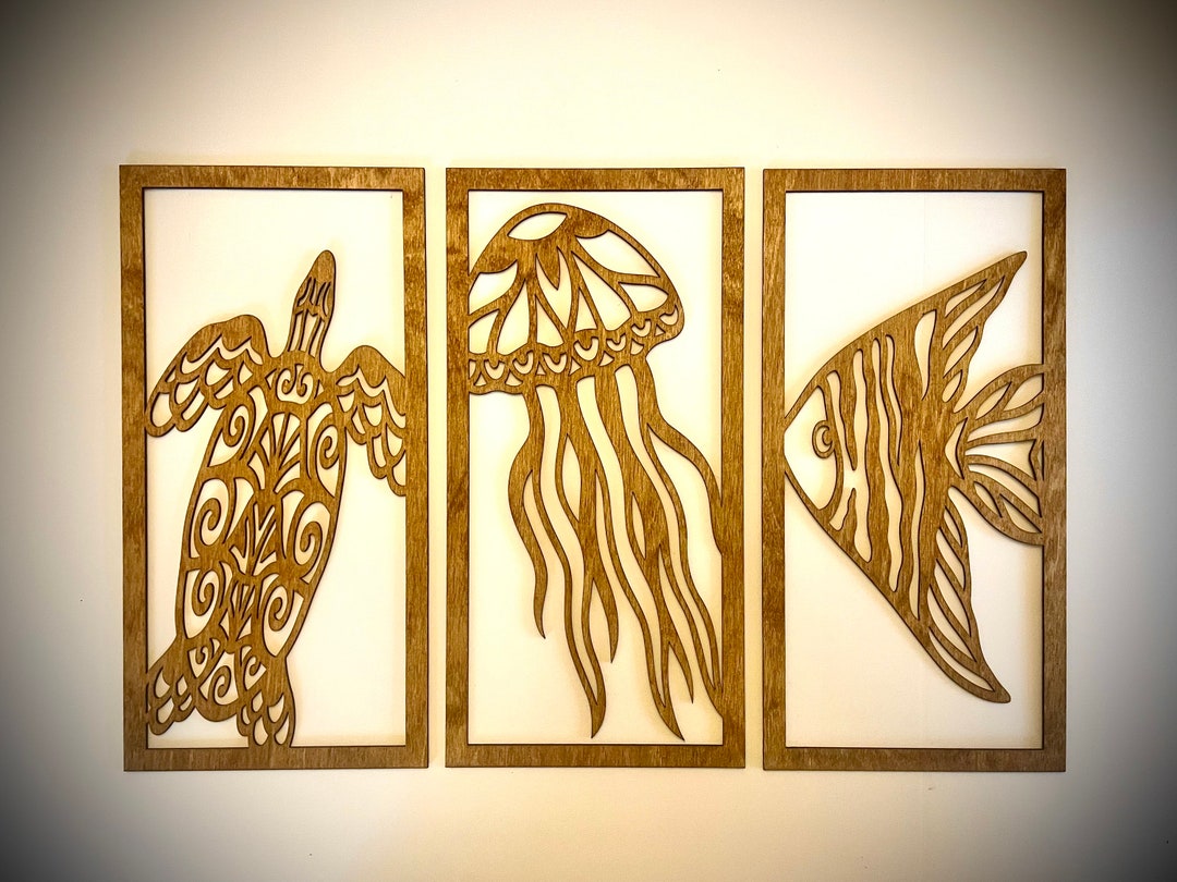 Boho Modern Tropical Sea Life Mandala Wall Art With Turtle, Jellyfish ...