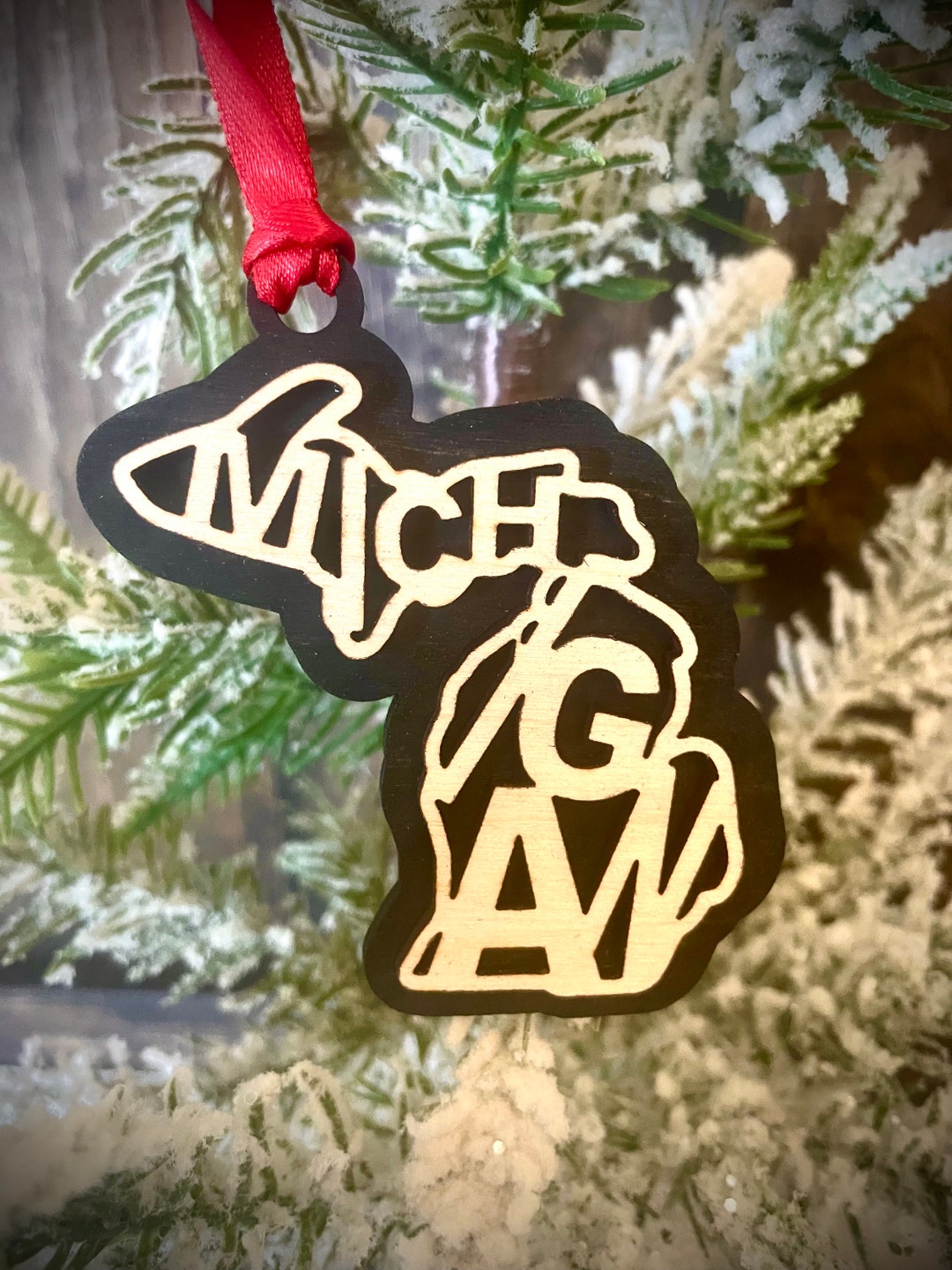 Michigan Word Art 2-layer Ornament Laser Cut Wood Ornament, Michigan ...