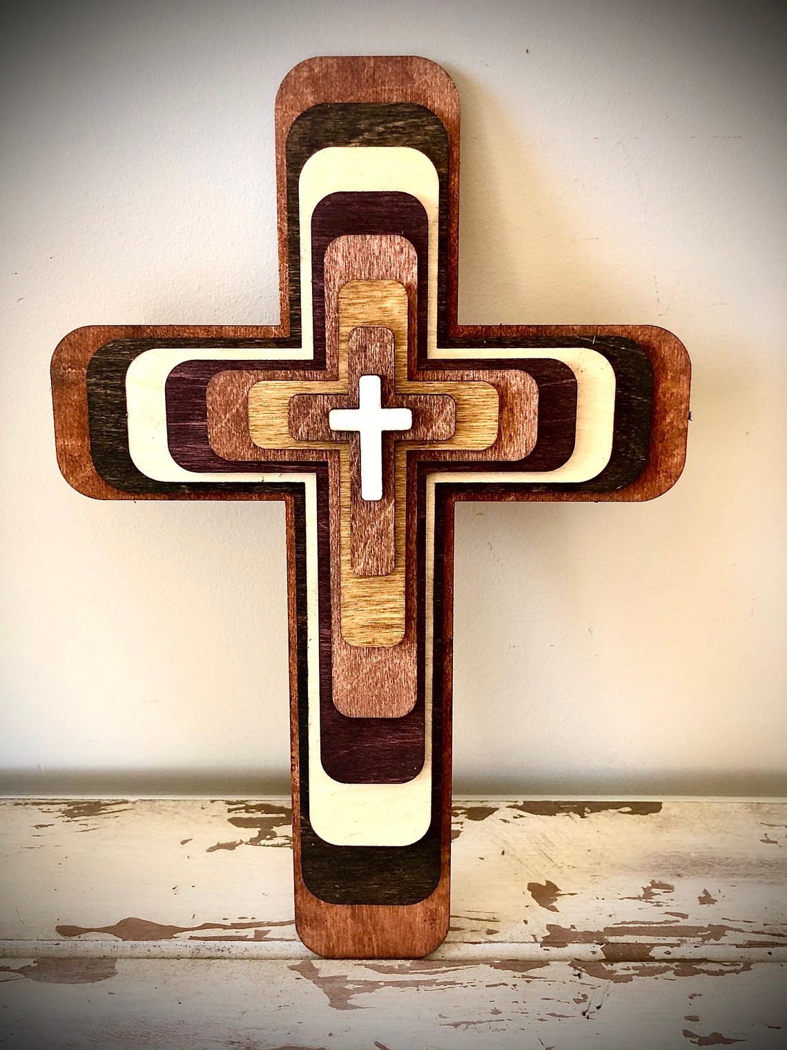 Stacked Wooden Cross 3D Table Art, Wall Art, Multi-color, Available in ...