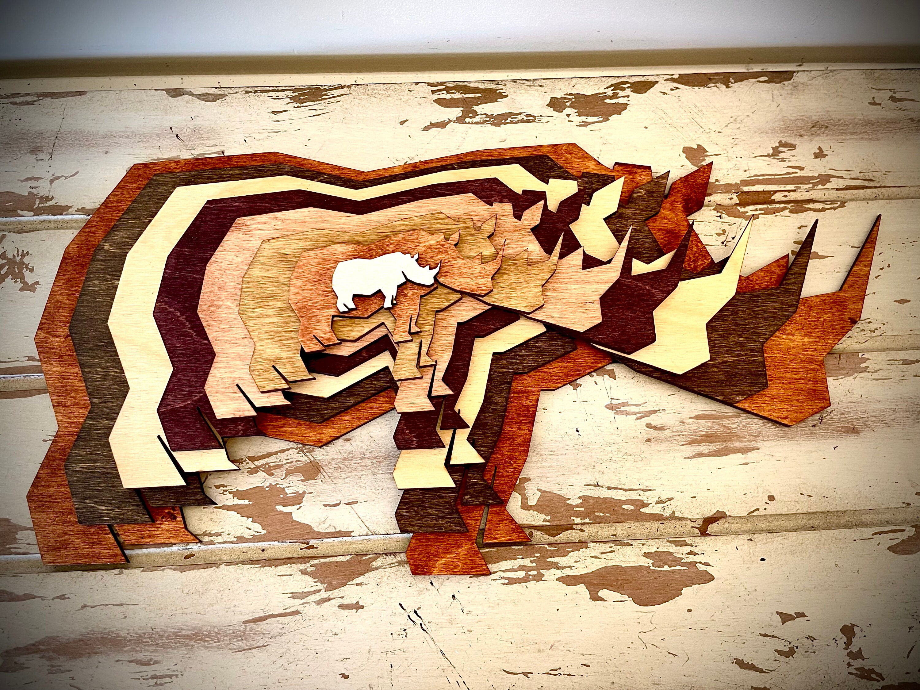 Stacked Rhinoceros Wood 3D Table Art Rhino Wall Art - Etsy