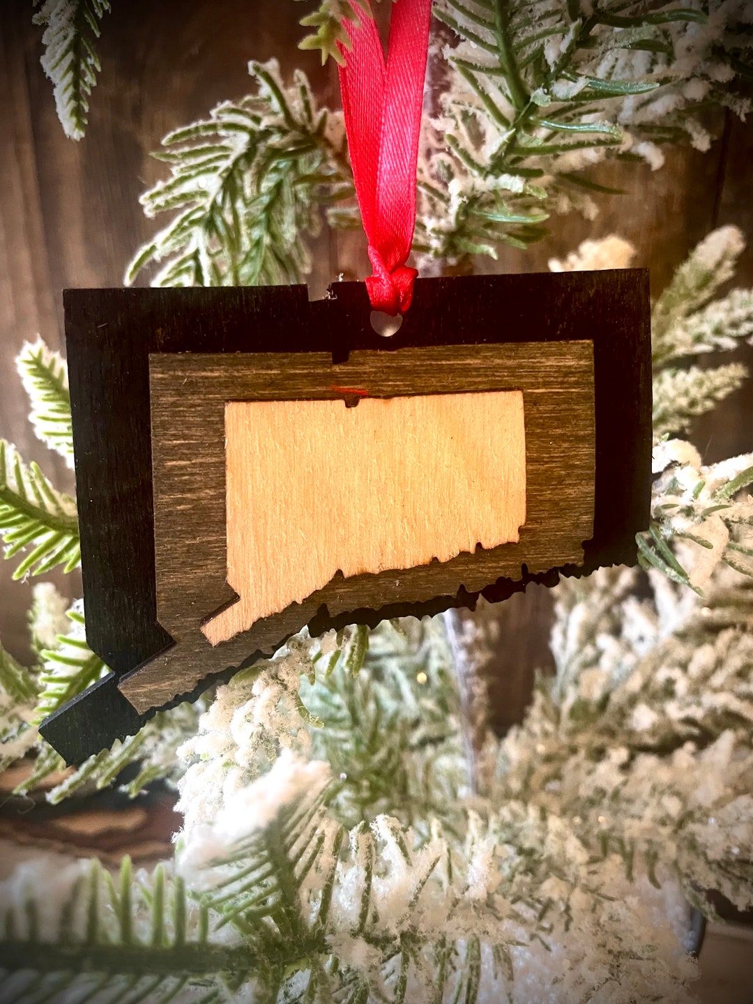 Connecticut 3-layer Stacked State Ornament Laser Cut Wood Ornament ...