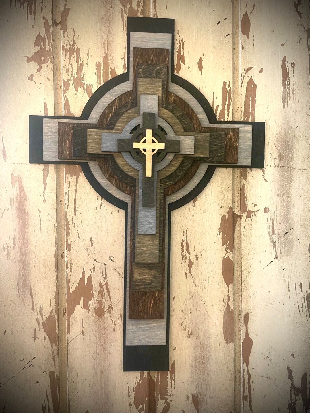 Stacked Round Wood Celtic Cross 3D Table Art, Wall Art, Cross Home ...