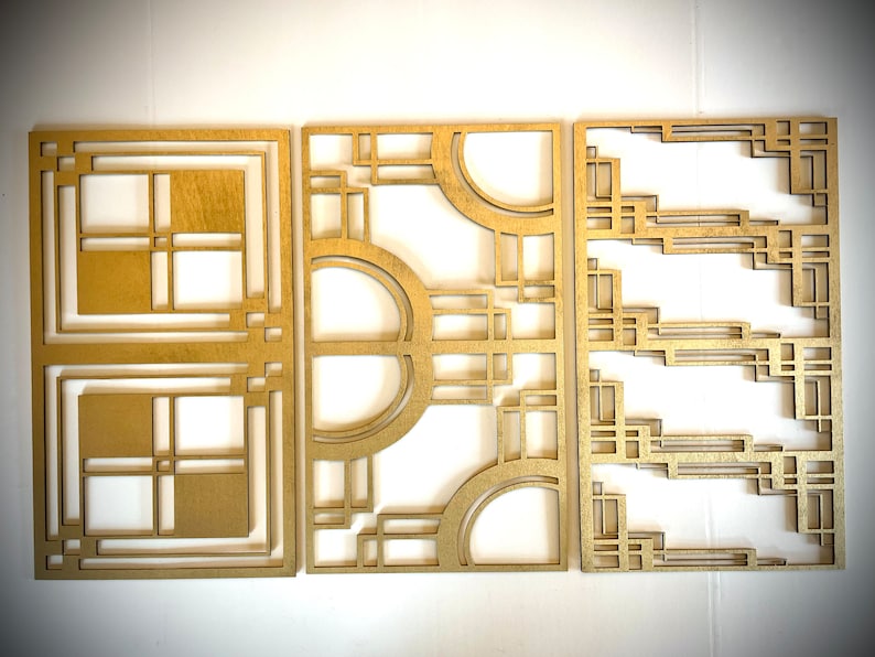 Boho Modern Frank Lloyd Wright-inspired Art Deco Geometry Wood Wall Art ...