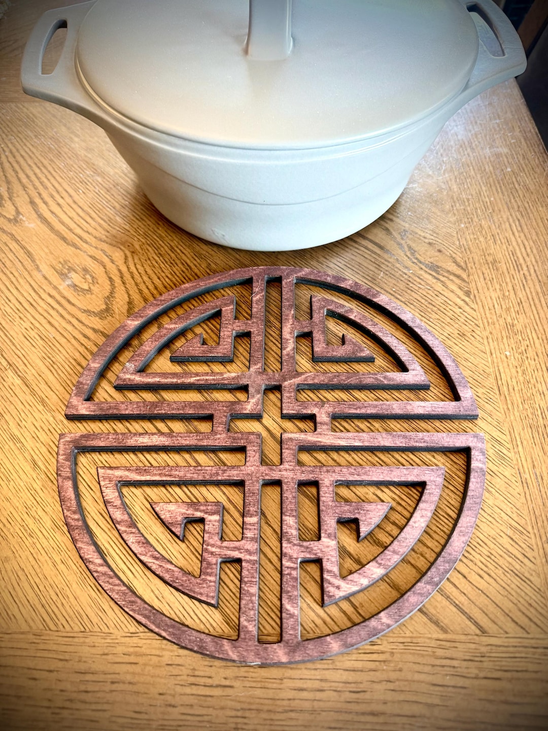 Boho Modern Frank Lloyd Wright-inspired Chinese Symbol 9 Inch Wood Hot ...