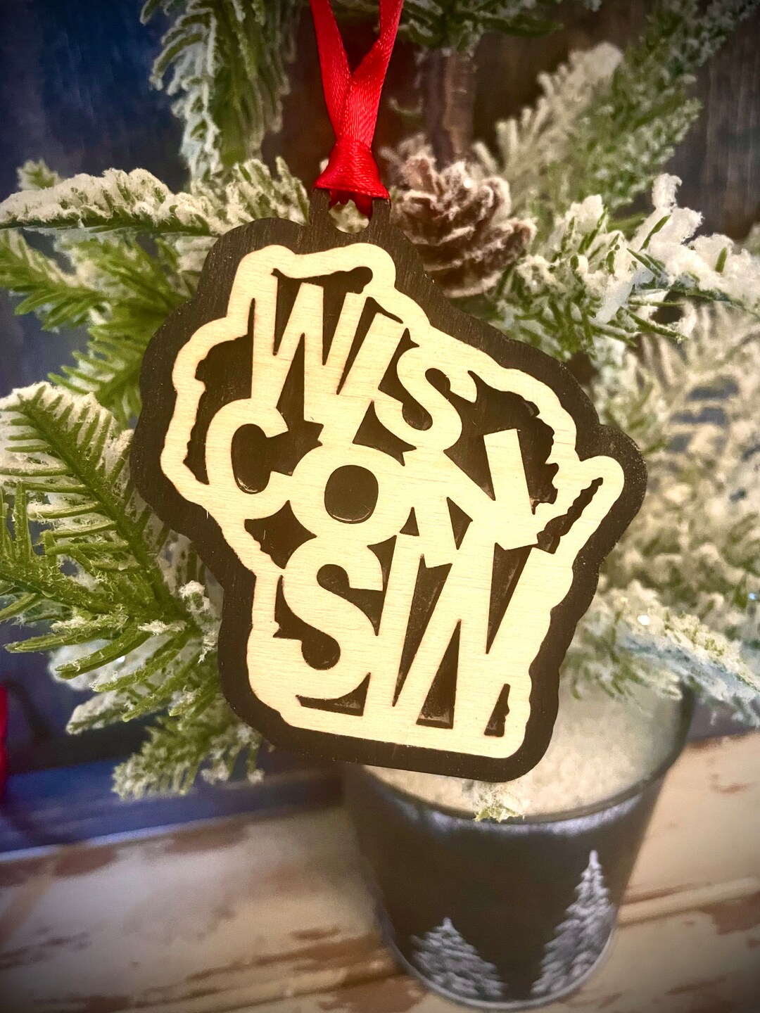Wisconsin Word Art 2-layer Ornament Laser Cut Wood Ornament, Wisconsin ...