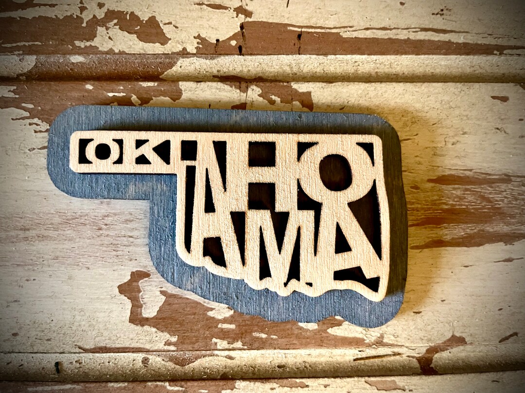 Oklahoma Word Art 2-layer Laser Cut Wood Magnet Available Unfinished or ...