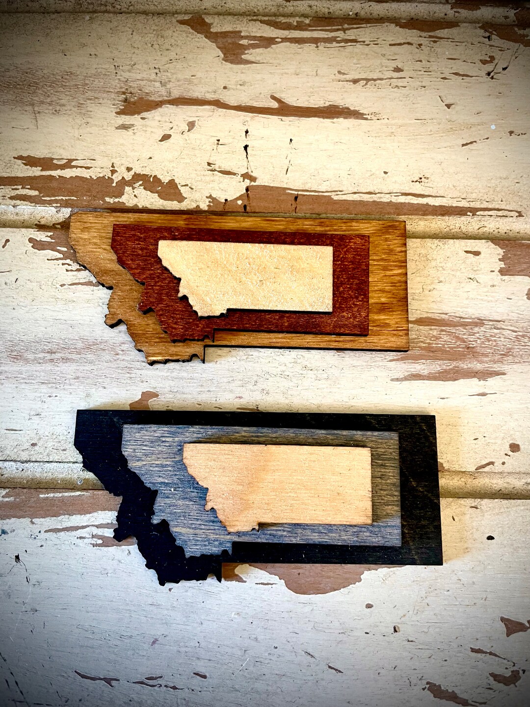 Montana 3-layer Stacked State Laser Cut Wood Magnet Available in Brown ...