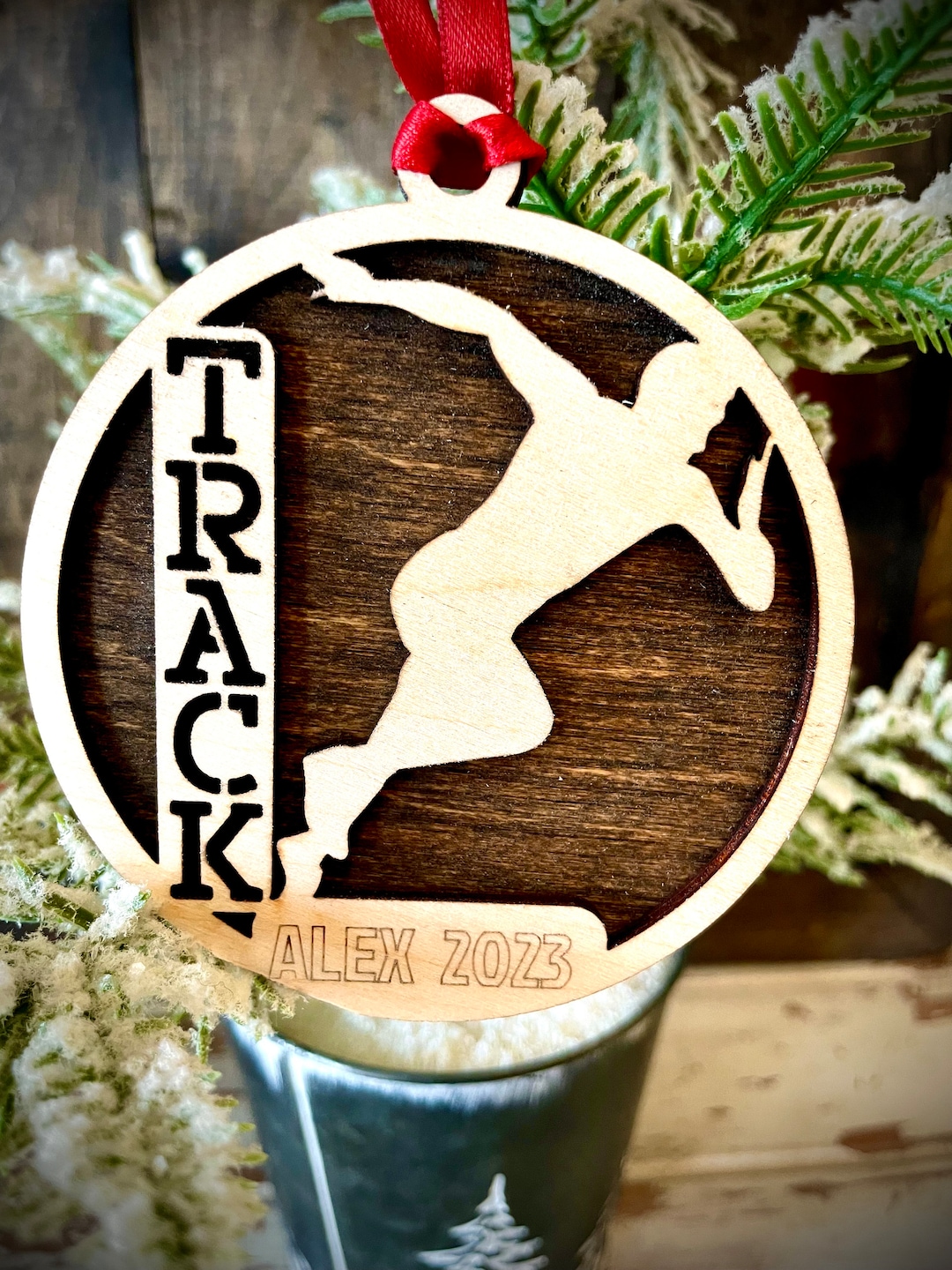 Track Runner / Running 2-layer Personalized Laser Cut Wood Christmas ...