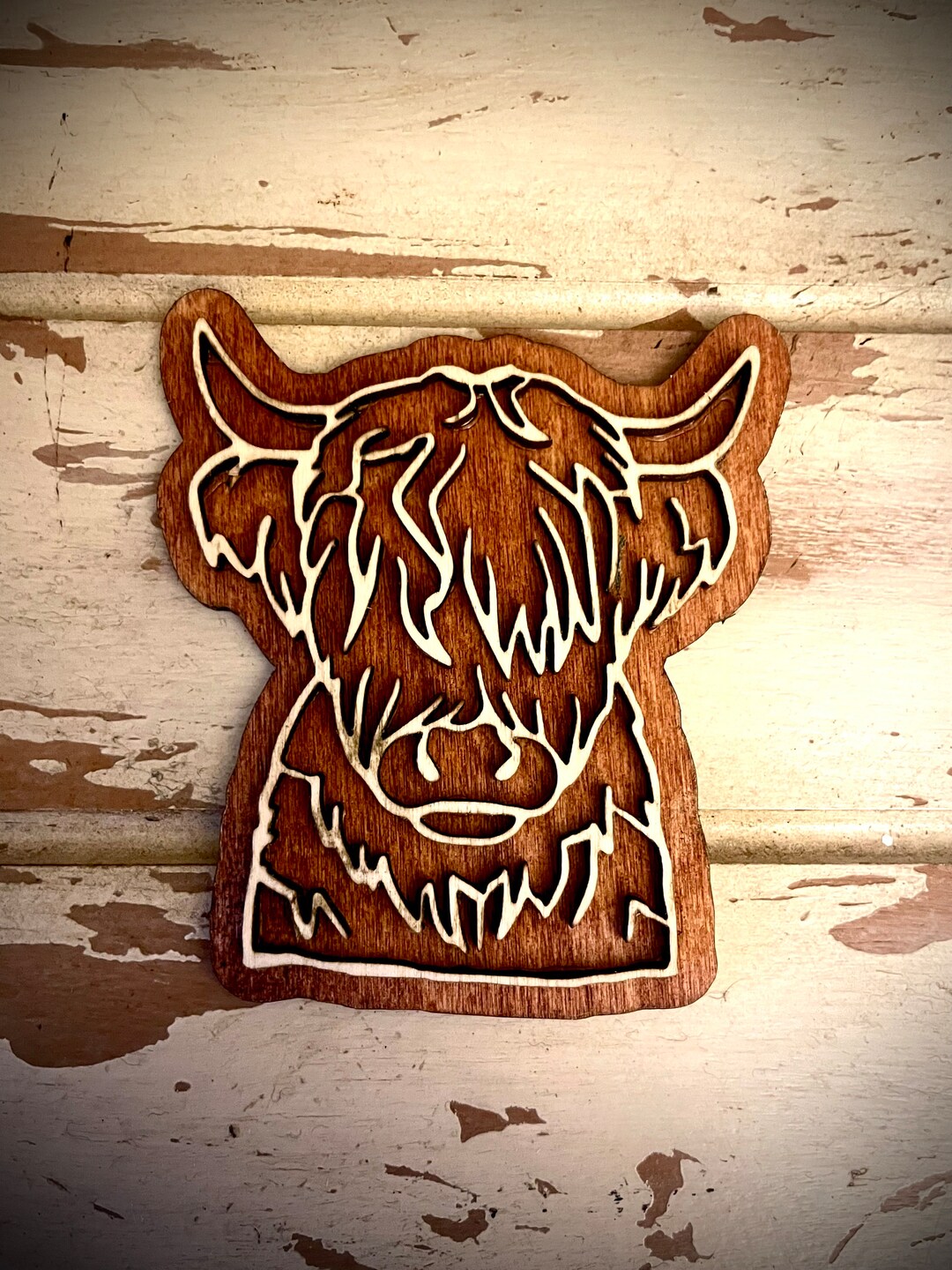 Highland Cattle Scottish Highland Cow 2 Layer Wood Refrigerator Magnet ...