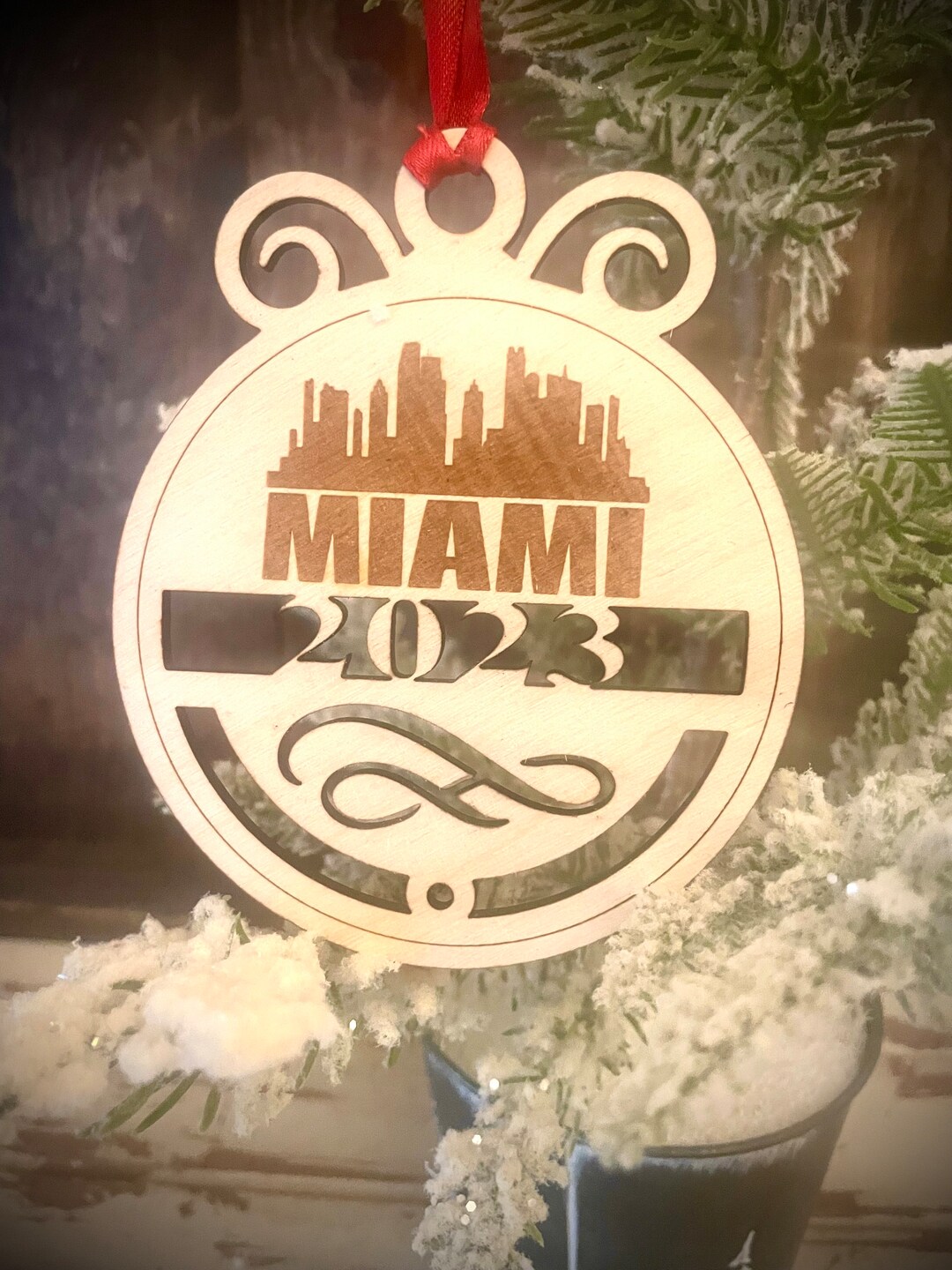 Ornament - Miami Skyline Cityscape. 4" X 4.75" Wood Ornament With ...