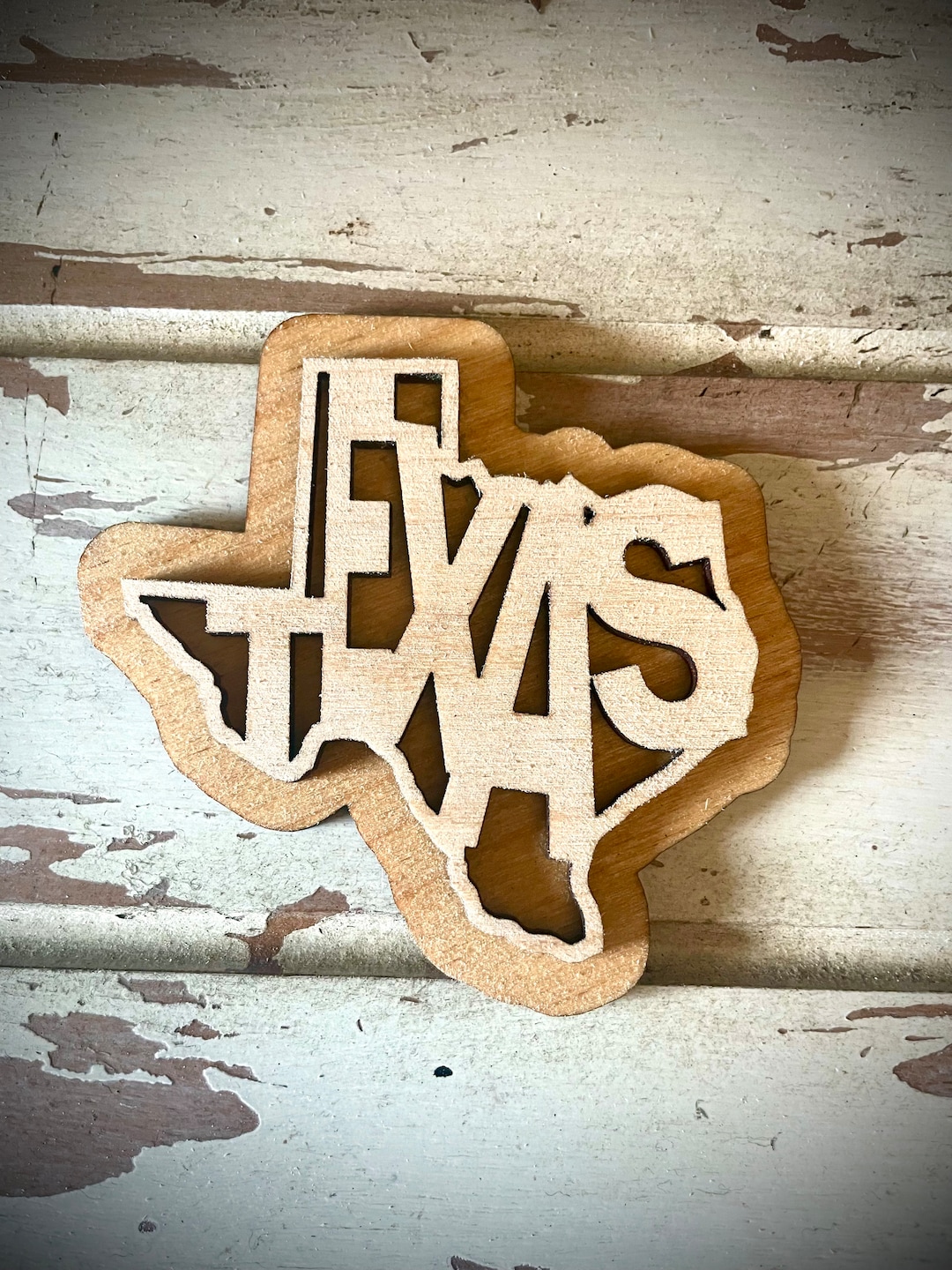 Texas Word Art 2-layer Laser Cut Wood Magnet Available Unfinished or 11 ...