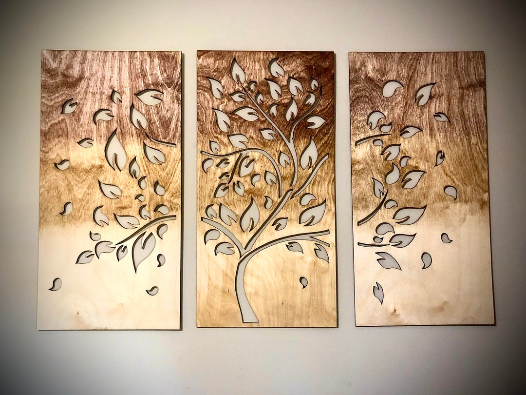 Tree Wall Art, 3 Panel in Ombre', Tri-color Stain, or 12 Other Finishes ...