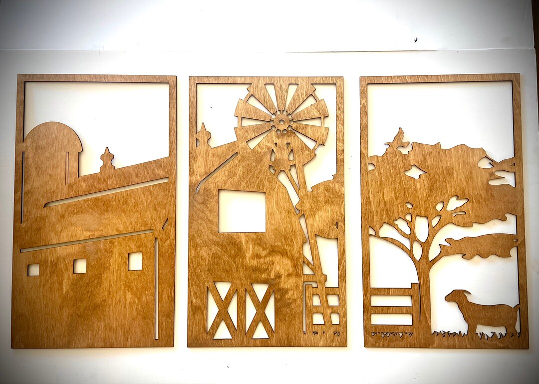 Farm Scene With Goat Wood Wall Art, Barn Scene, Goat, 3 Panel in ...