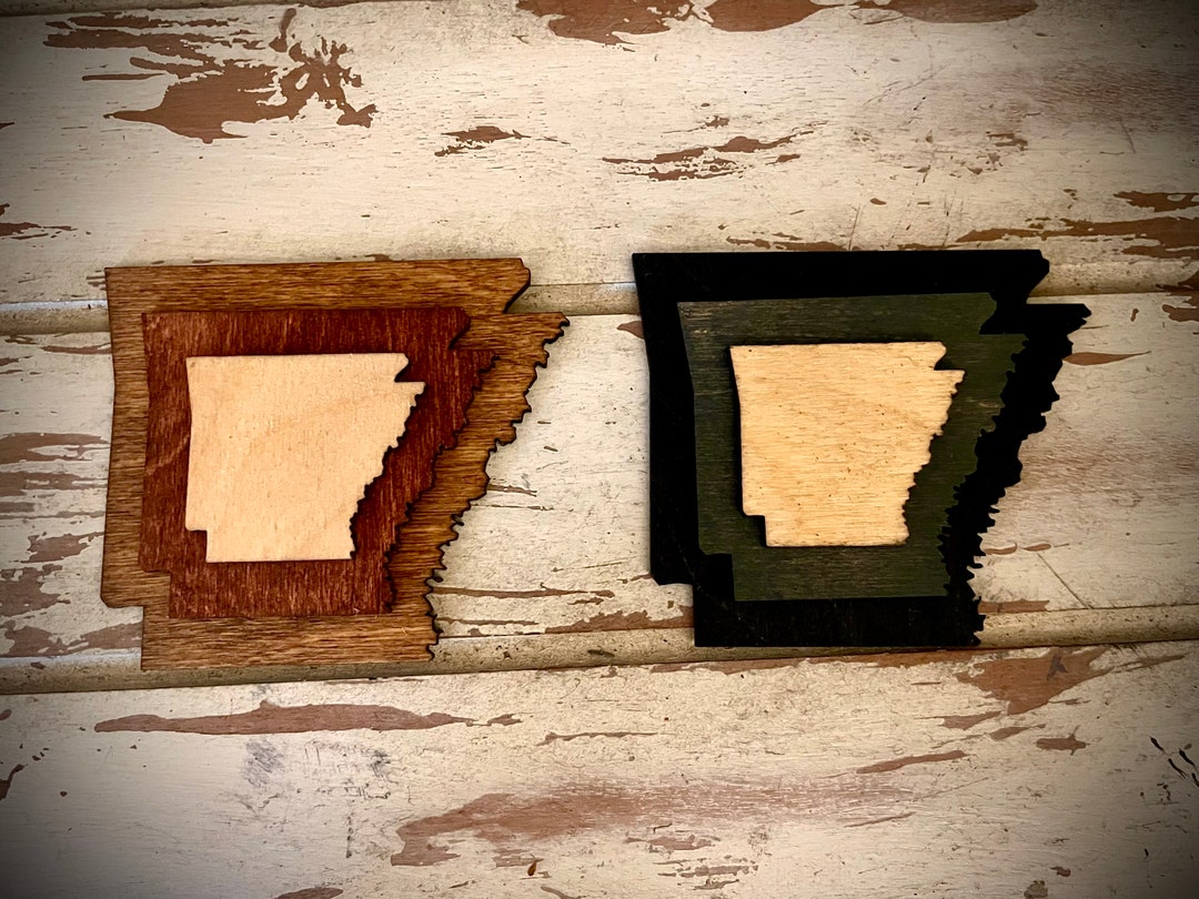 Arkansas 3-layer Stacked State Laser Cut Wood Magnet Available in Brown ...
