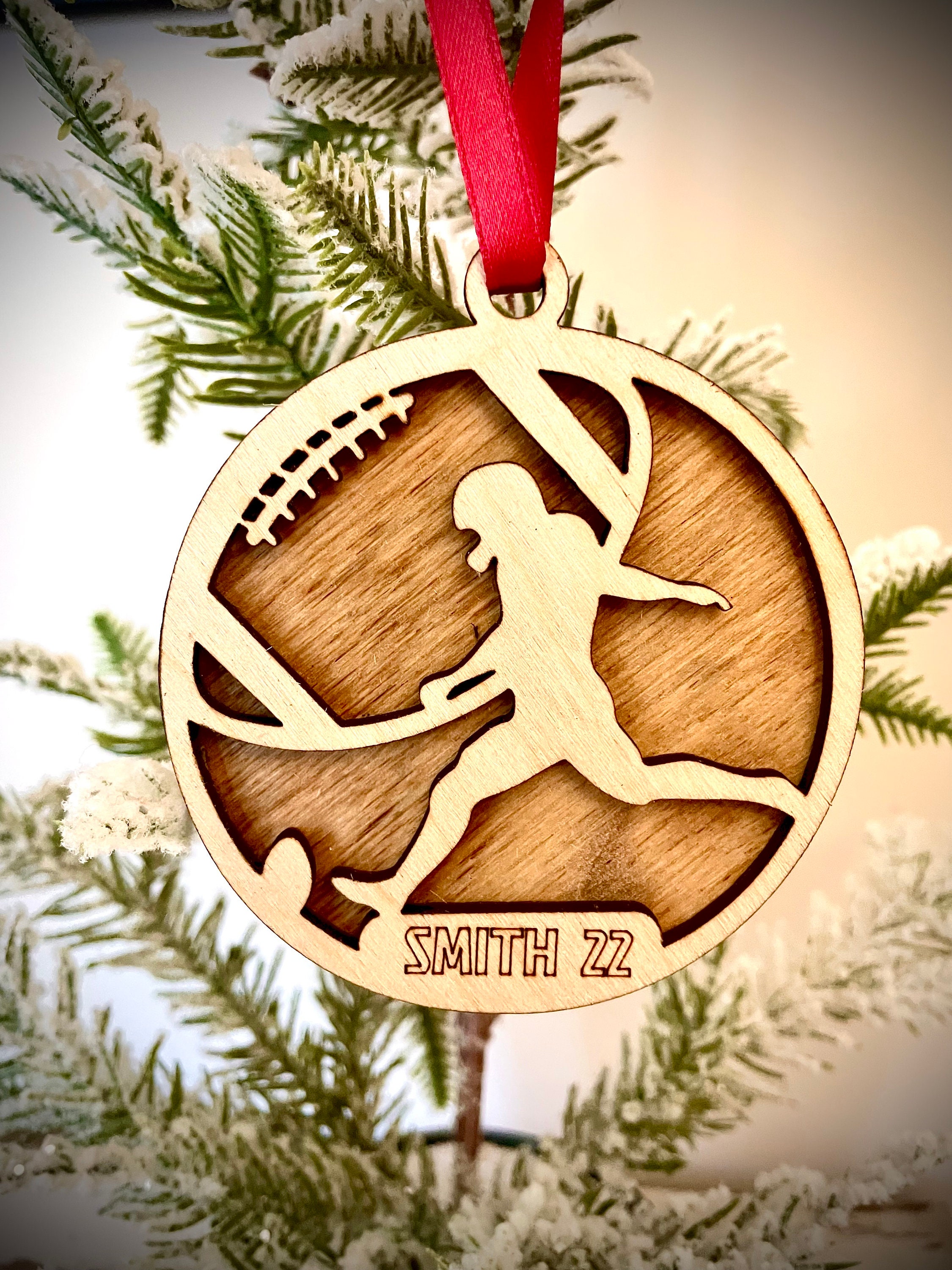 Football Player 2-layer Personalized Laser Cut Wood Christmas Ornament ...