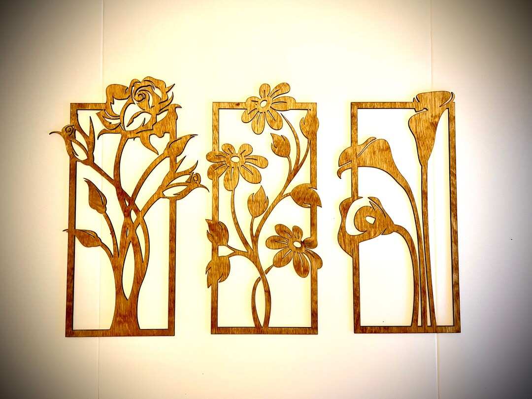 Flower Bouquets Wall Art, 3 Panel Available in 12 Finishes, Decor Wall ...