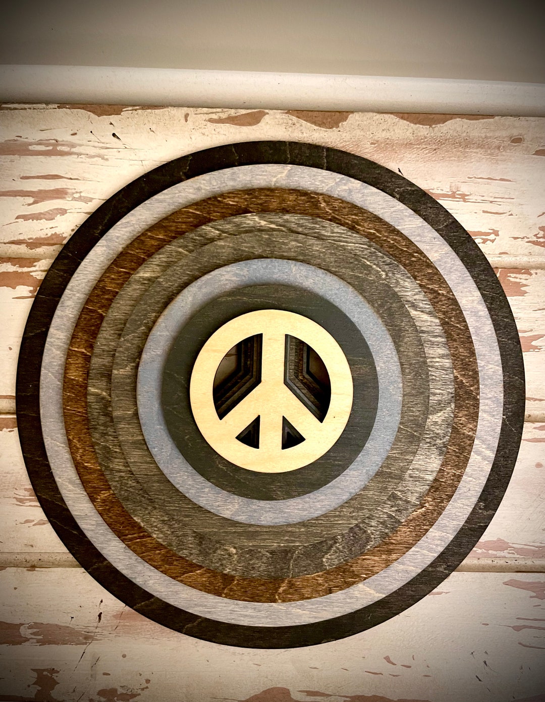 Stacked Peace Signs Wood 3D Table Art, Wall Art, Home Decor, Multi ...