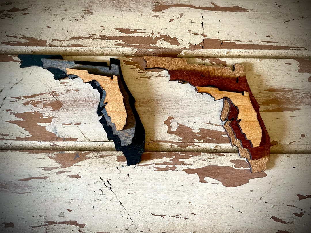Florida 3-layer Stacked State Laser Cut Wood Magnet Available in Brown ...