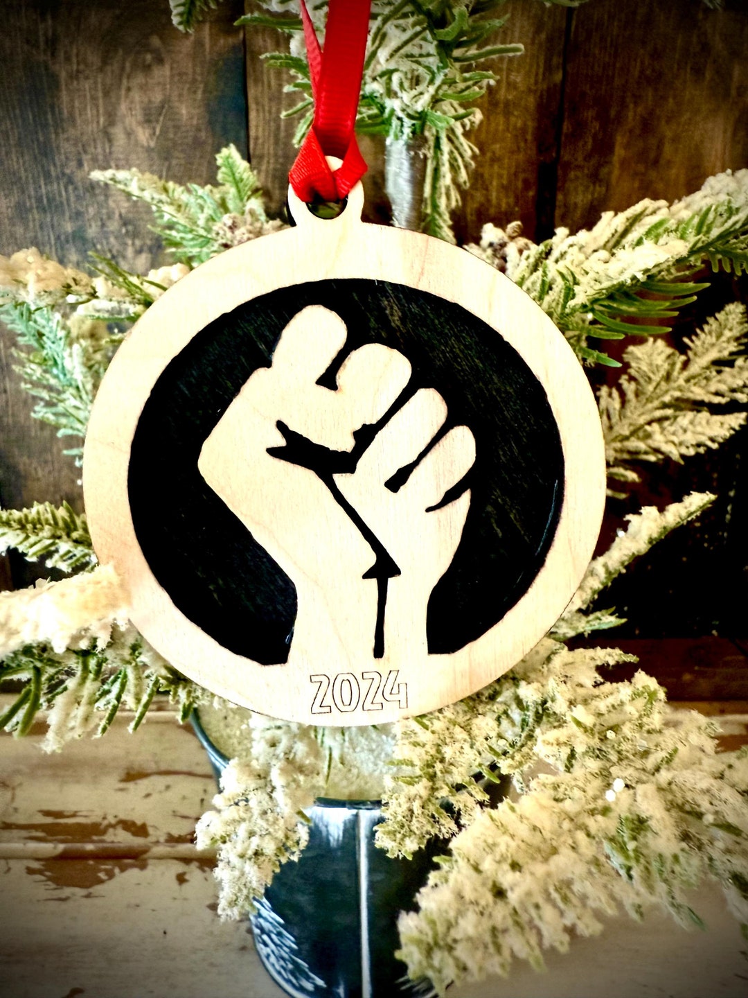 Black Pride Fist Symbol 2 Layer Personalized Laser Cut Wood Christmas ...