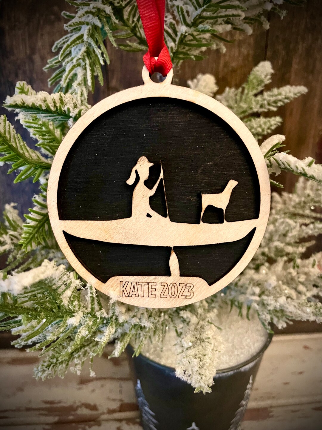 Female Kayaking With Dog 2-layer Personalized Laser Cut Wood Christmas ...