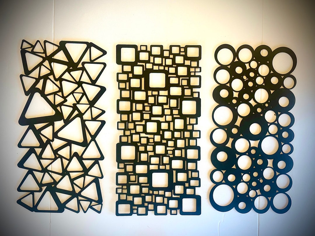 Boho Modern Geometric Shapes Triangles Squares Circles Wood Wall Art, 3 ...