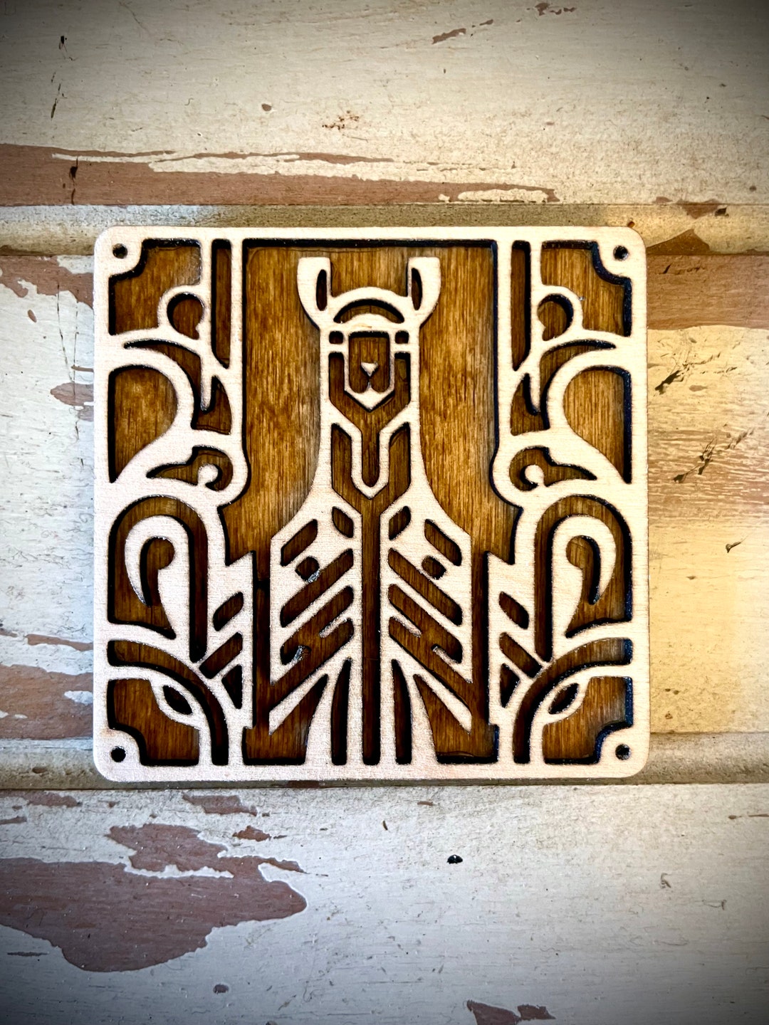 Boho Modern Art Deco Llama 2-layer Square Wood Art in Magnet or Larger ...