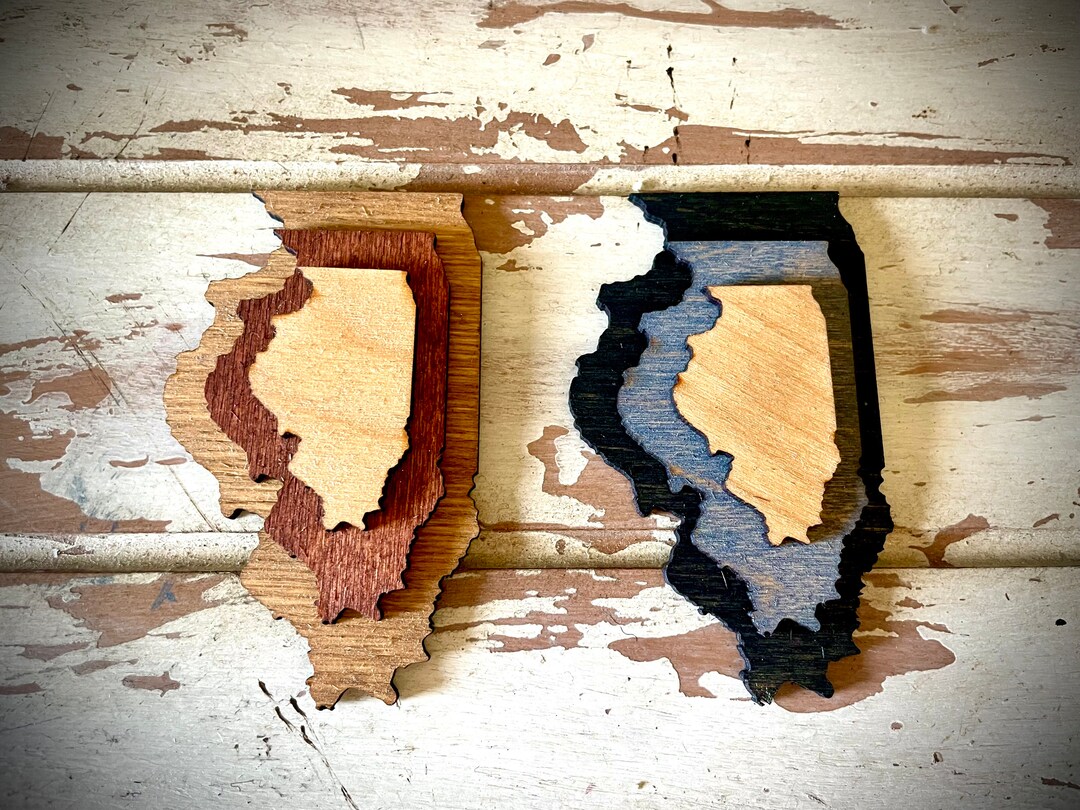 Illinois 3-layer Stacked State Laser Cut Wood Magnet Available in Brown ...