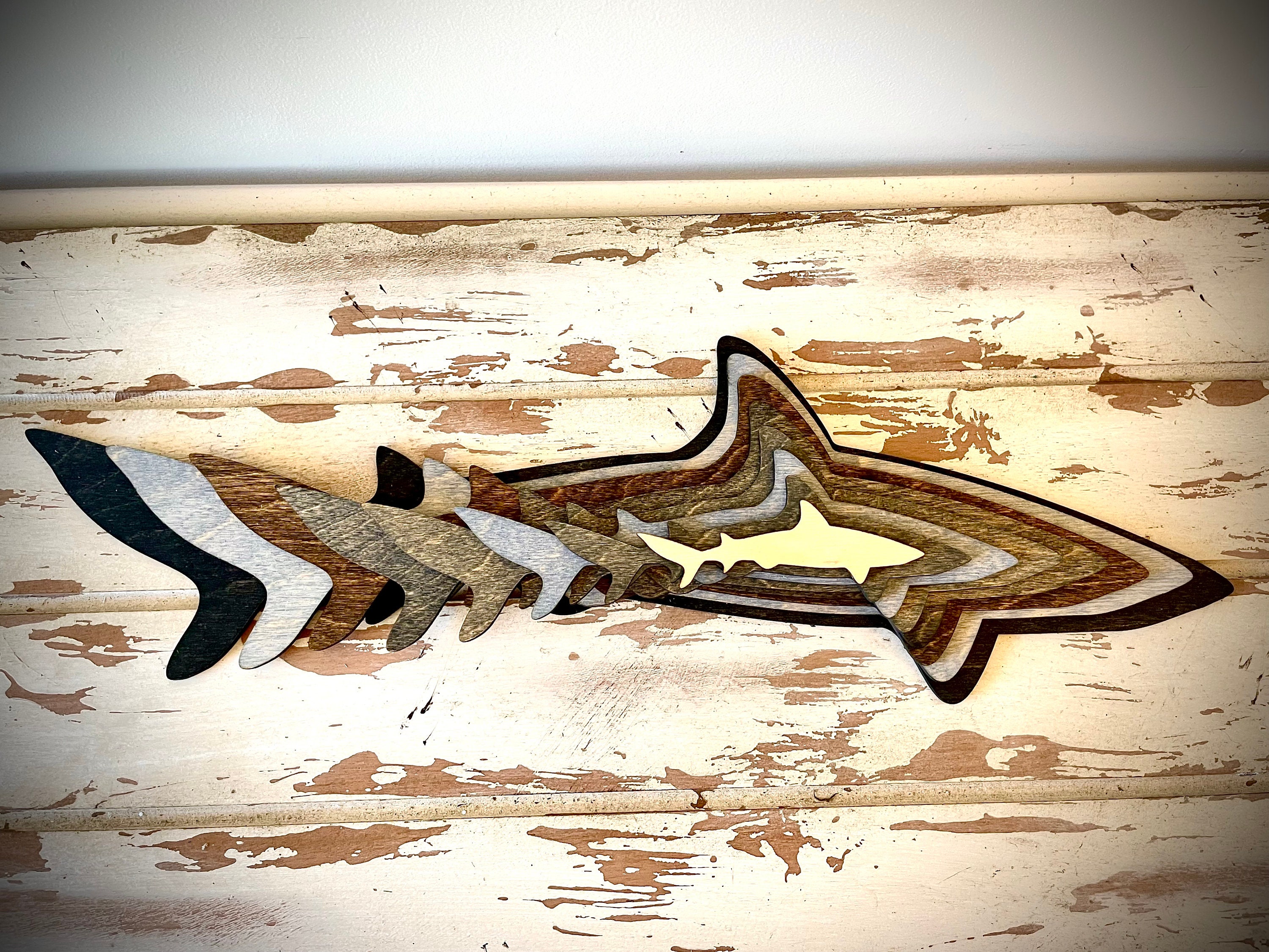 Stacked Sharks Wood 3D Table Art / Wall Art, Multi-color. - Etsy