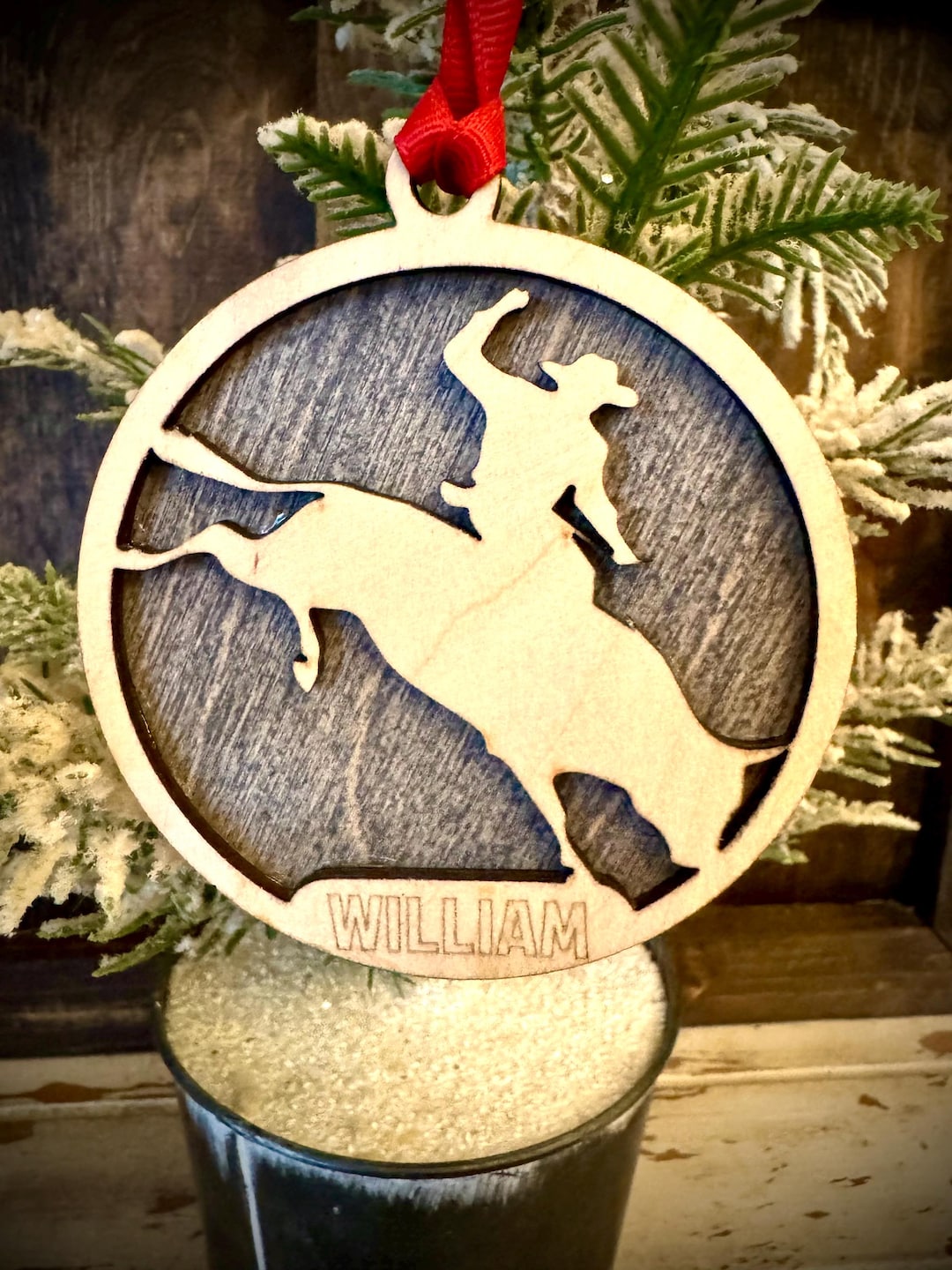 Rodeo Cowboy on Bucking Bull 2-layer Personalized Laser Cut Wood ...