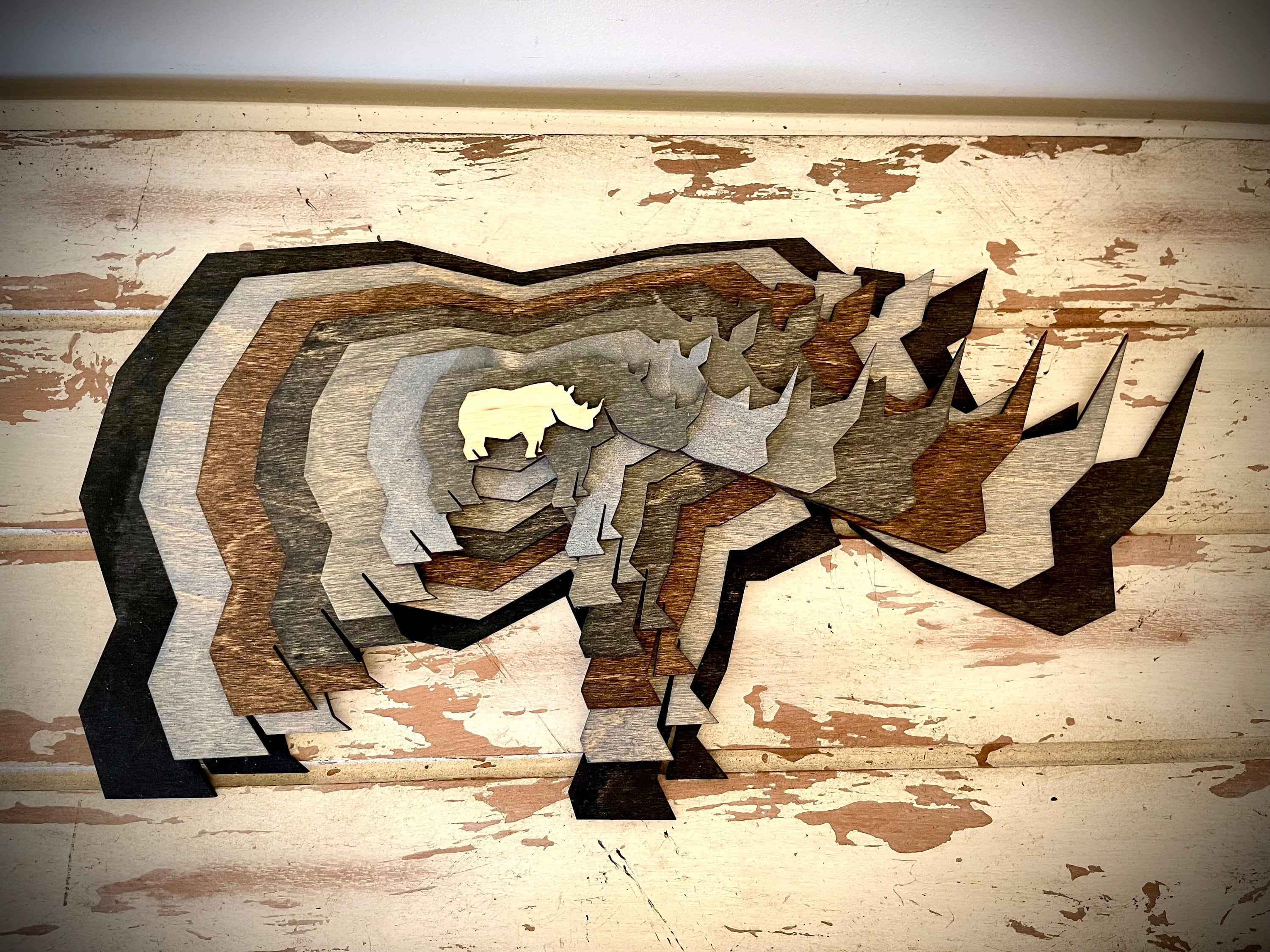 Stacked Rhinoceros Wood 3D Table Art Rhino Wall Art - Etsy