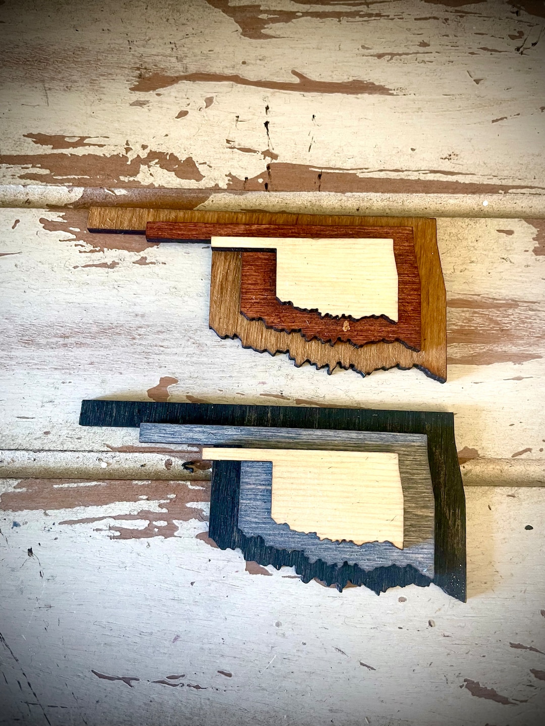 Oklahoma 3-layer Stacked State Laser Cut Wood Magnet Available in Brown ...