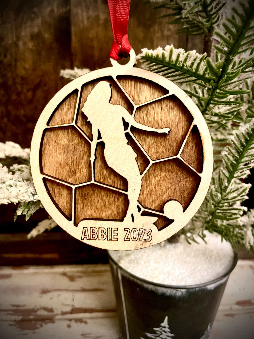 Female Soccer Player 2-layer Personalized Laser Cut Wood Christmas ...