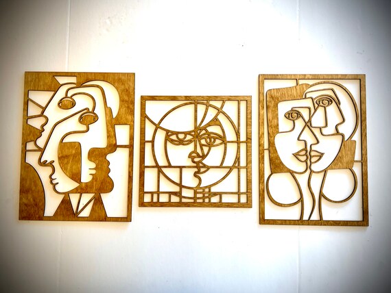 Picasso Cubism / Abstract Wood Wall Art 3 Panel in Natural or | Etsy