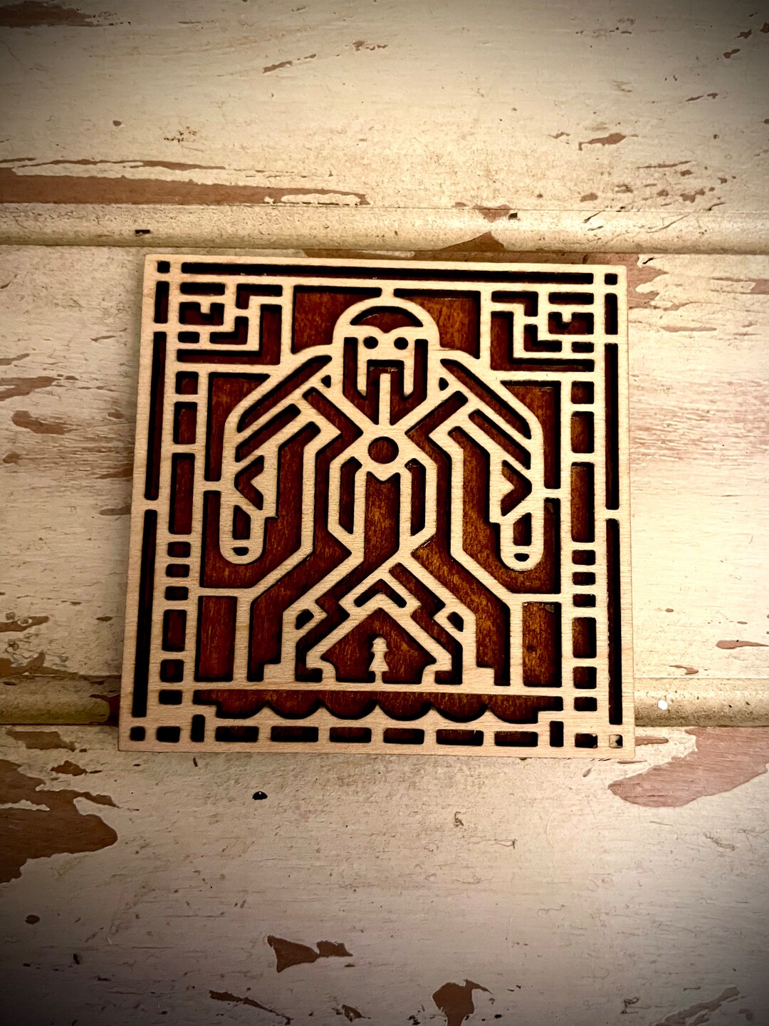 Boho Modern Art Deco Yeti - Big Foot - Sasquatch 2-layer Square Wood ...