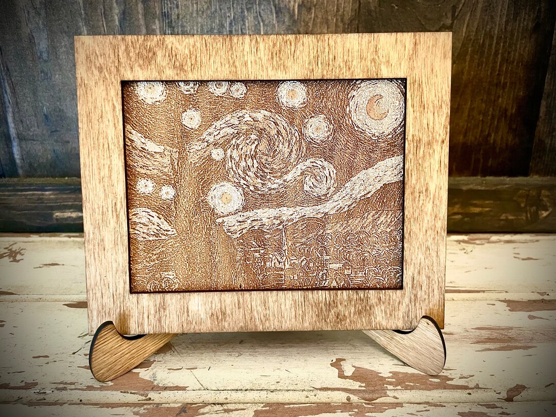Vincent Van Gogh Engraved Wood Starry Night Mini Desktop Art With Easel ...