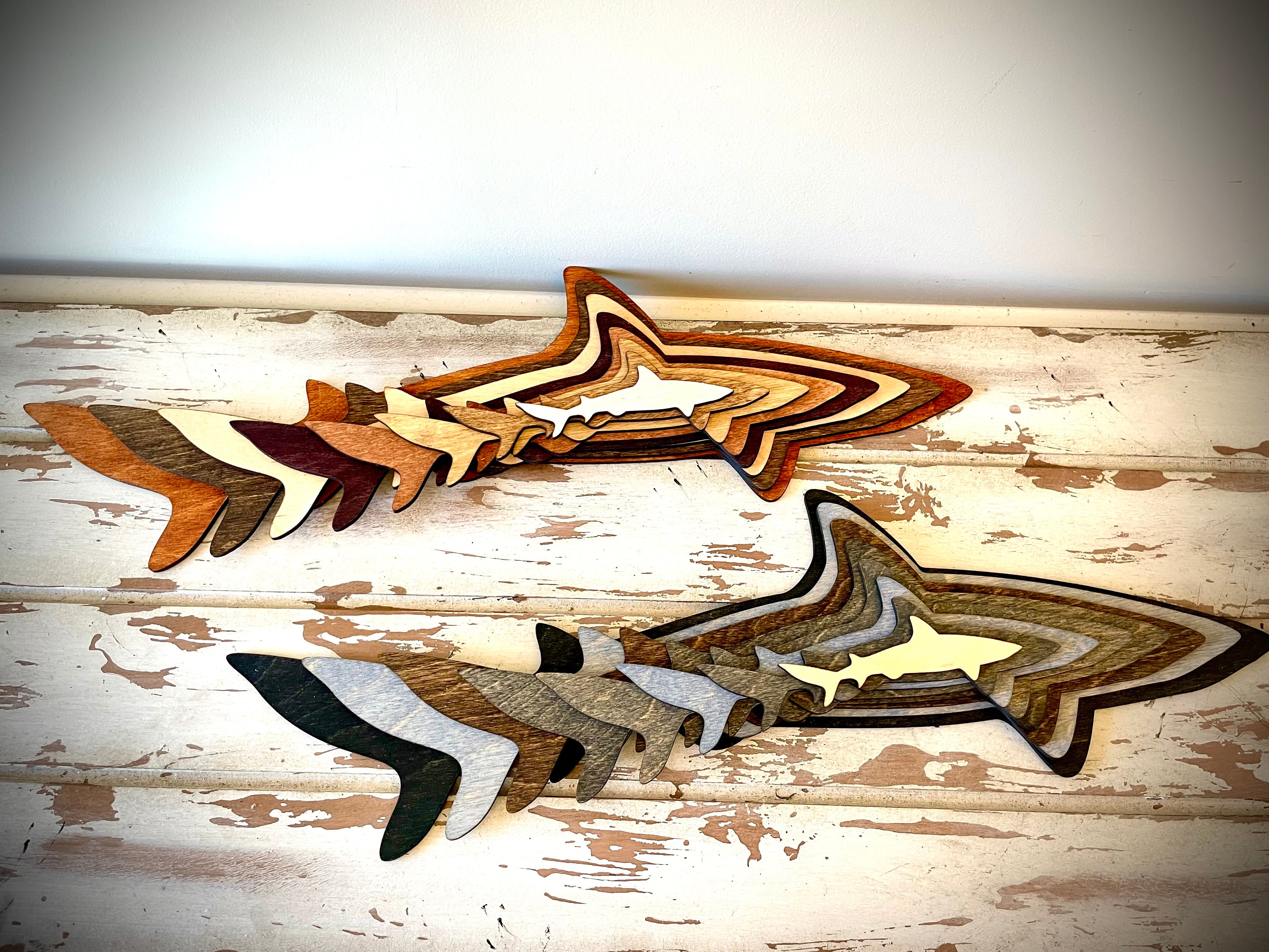 Stacked Sharks Wood 3D Table Art / Wall Art Multi-color. | Etsy