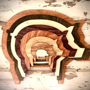 Stacked Pig Wood 3D Table Art / Wall Art, Multi-color. Collect Pigs ...