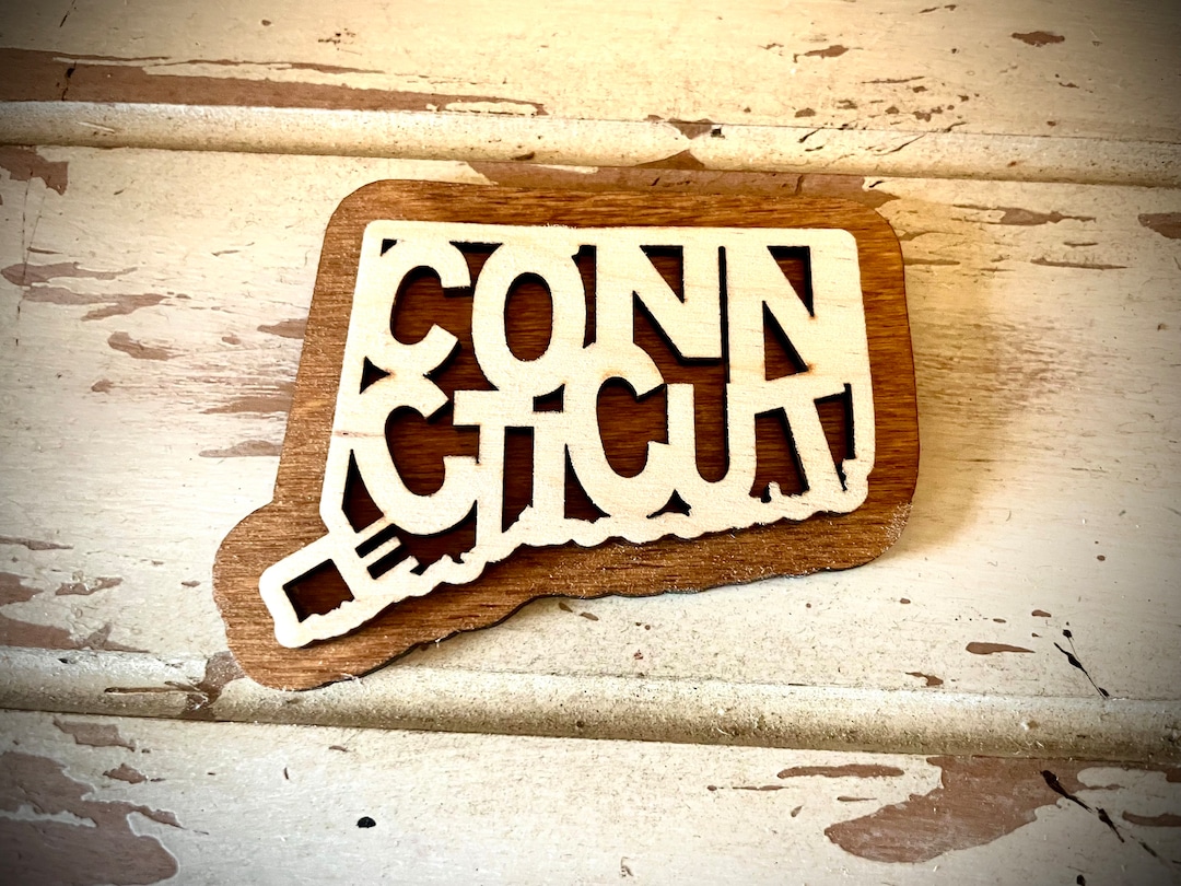 Connecticut Word Art 2-layer Laser Cut Wood Magnet Available Unfinished ...