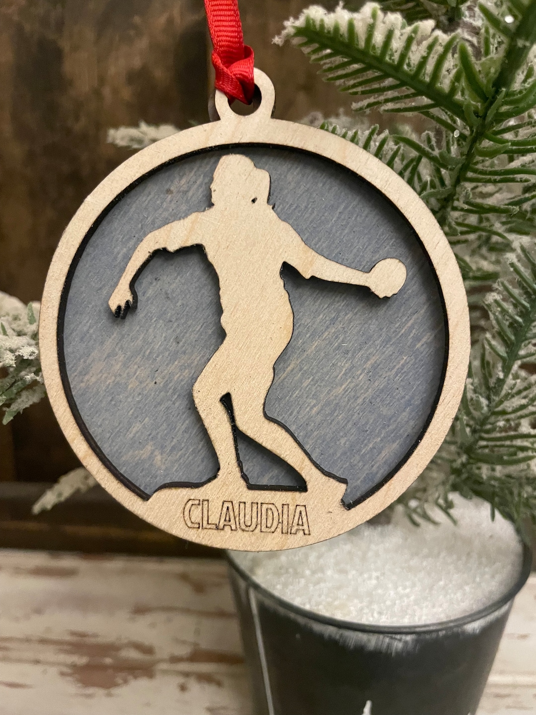 Female Track and Field Shot Put 2-layer Personalized Laser Cut Wood ...