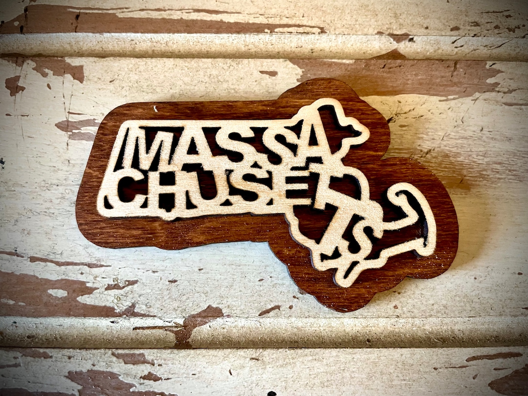 Massachusetts Word Art 2-layer Laser Cut Wood Magnet Available ...